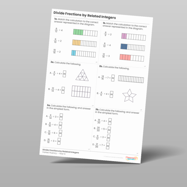 Year 6 Divide Fractions By Related Integers Varied Fluency Resource ...