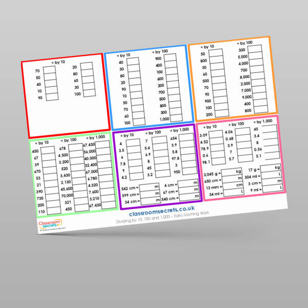 KS1 And Ks2 Dividing By 10 100 And 1 000 Early Morning Work Resource ...