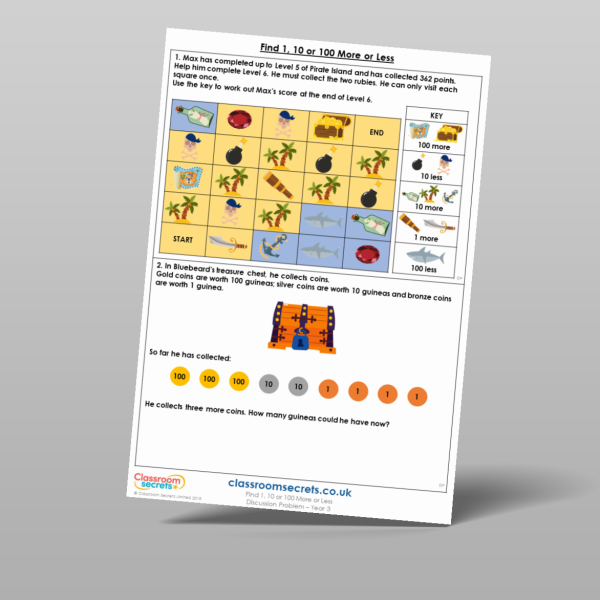 Year 3 Find 1 10 Or 100 More Or Less Discussion Problem Resource ...