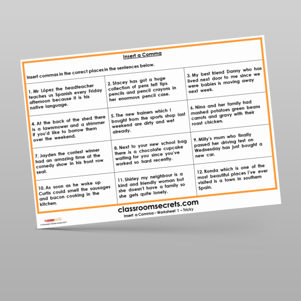 KS2 Insert A Comma Test Practice Resource | Classroom Secrets