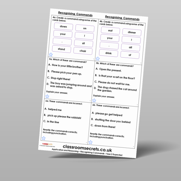 Year 2 Recognising Commands Application And Reasoning Resource Classroom Secrets