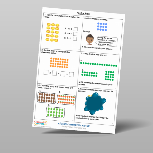Year 4 Factor Pairs Prior Learning Resource | Classroom Secrets