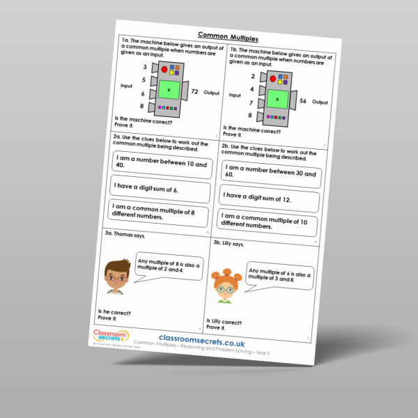 Year 5 Common Multiples Reasoning And Problem Solving Resource Classroom Secrets
