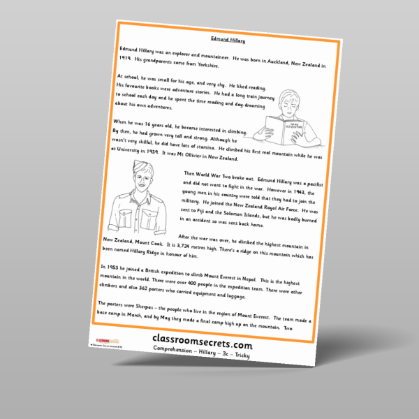 KS2 Edmund Hillary Comprehension Pack Resource | Classroom Secrets