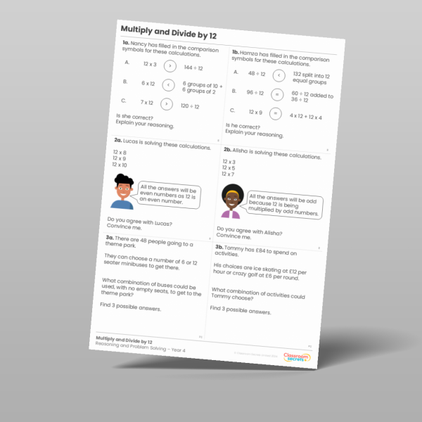 Multiply and Divide by 12 Reasoning and Problem Solving Resource | Classroom Secrets