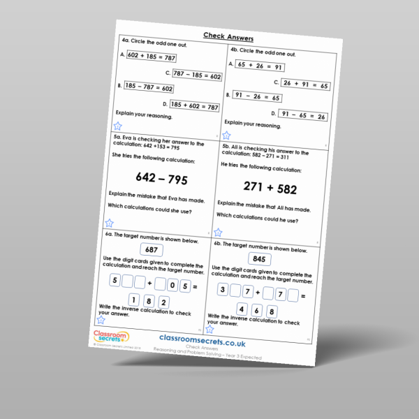 Year 3 Check Answers Reasoning And Problem Solving Resource | Classroom ...