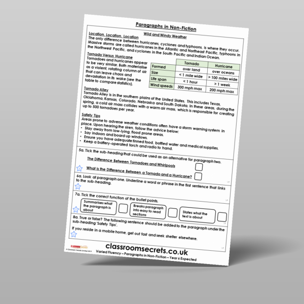 Year 6 Paragraphs In Non Fiction Varied Fluency Resource | Classroom ...
