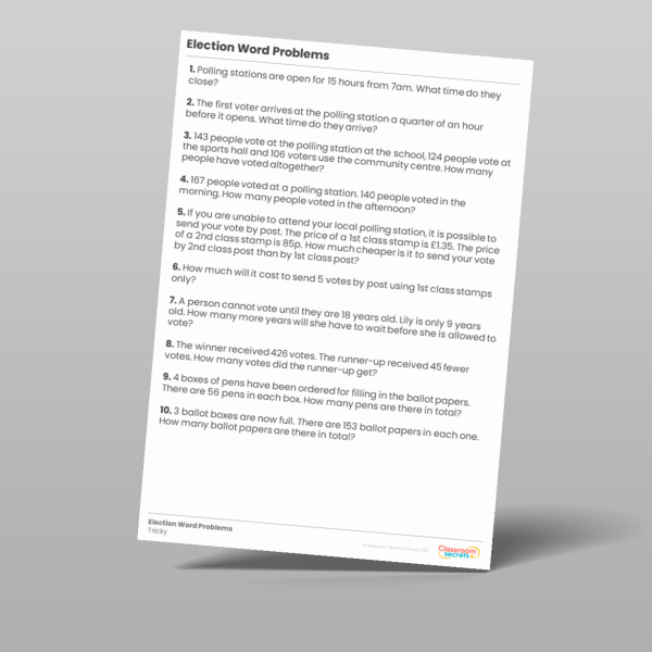 KS2 Election Word Problems Resource | Classroom Secrets