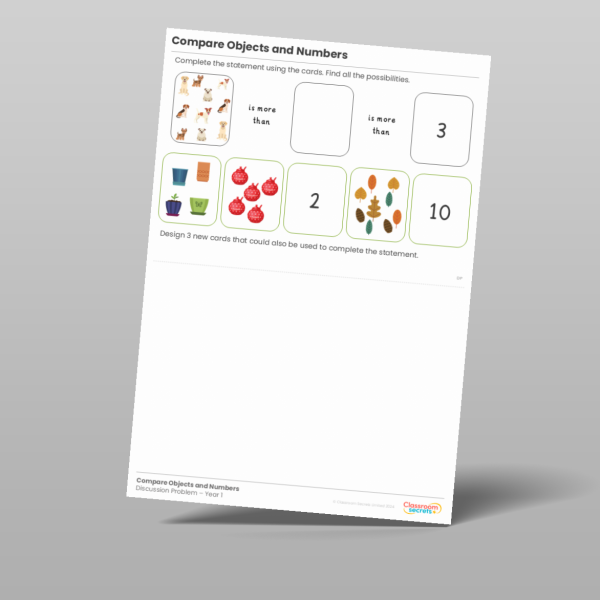 Year 1 Compare Objects And Numbers Discussion Problem Resource Classroom Secrets