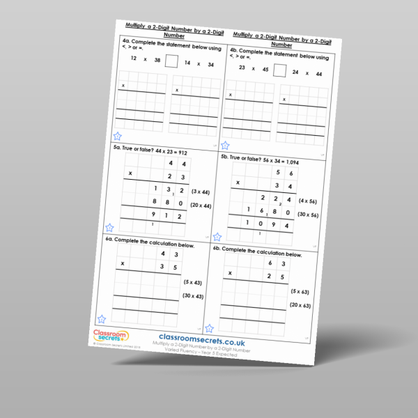 Year 5 Multiply A 2 Digit Number By A 2 Digit Number Varied Fluency ...