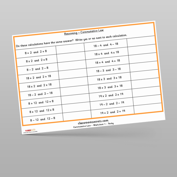KS1 Commutative Law Reasoning Test Practice Resource | Classroom Secrets