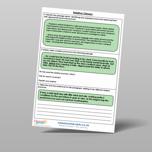Year 5 Relative Clauses Prior Learning Resource | Classroom Secrets