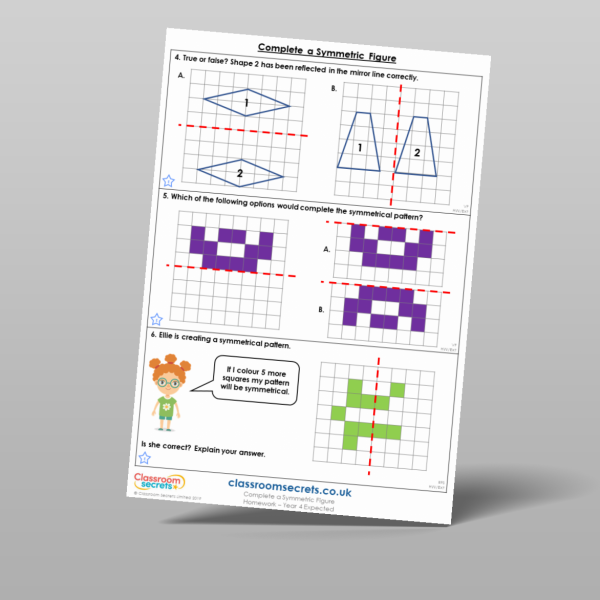 Year 4 Complete A Symmetric Figure Homework Resource | Classroom Secrets
