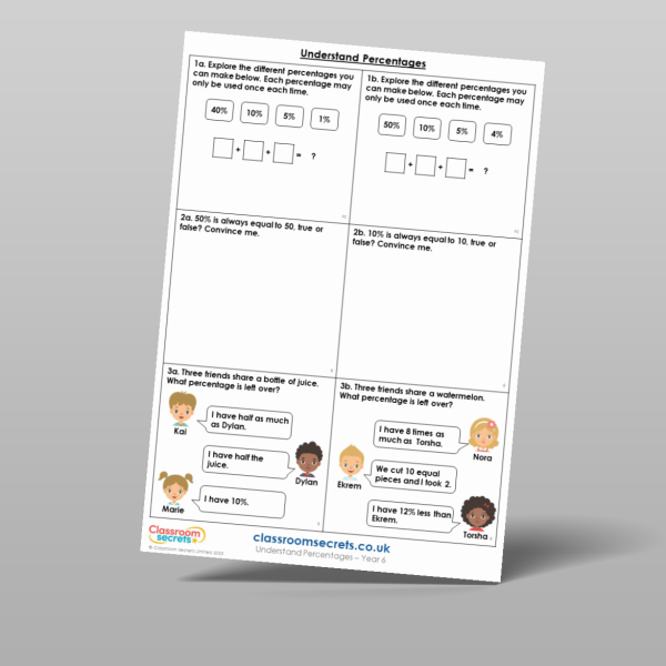 Year 6 Understand Percentages Reasoning And Problem Solving Resource ...