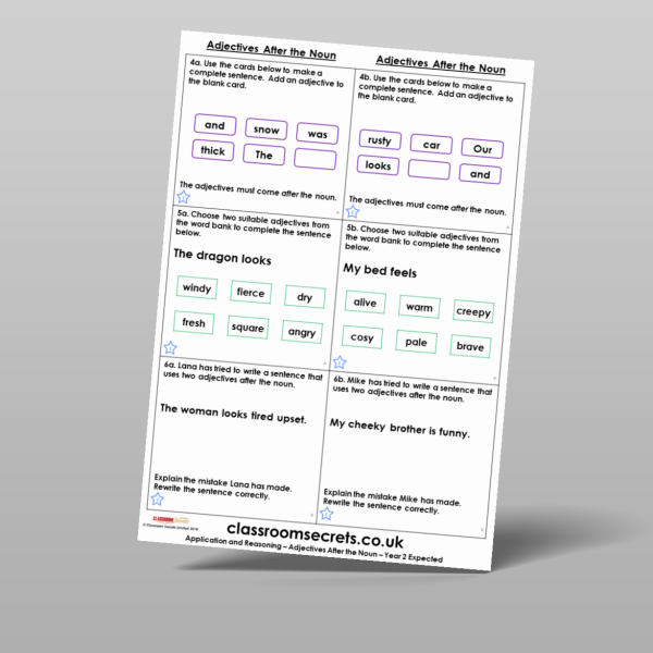 Year 2 Adjectives After The Noun Application And Reasoning Resource ...