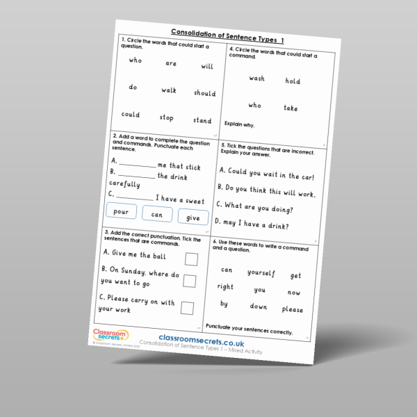 Year 2 Consolidation Of Sentence Types 1 Mixed Activity Resource ...