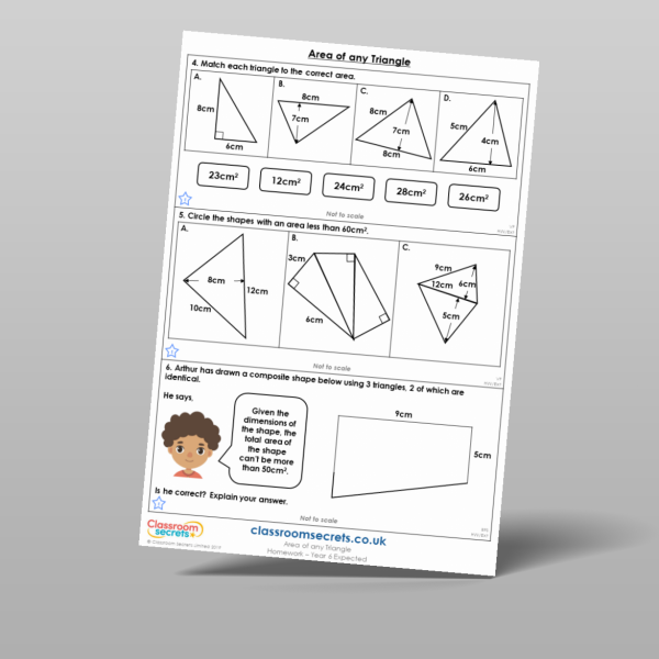 Year 6 Area Of Any Triangle Homework Resource | Classroom Secrets