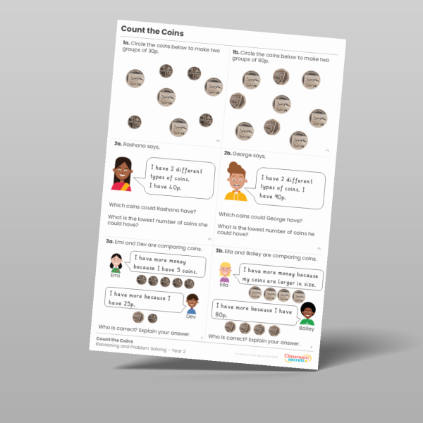 Year 2 Count The Coins Reasoning And Problem Solving Resource ...