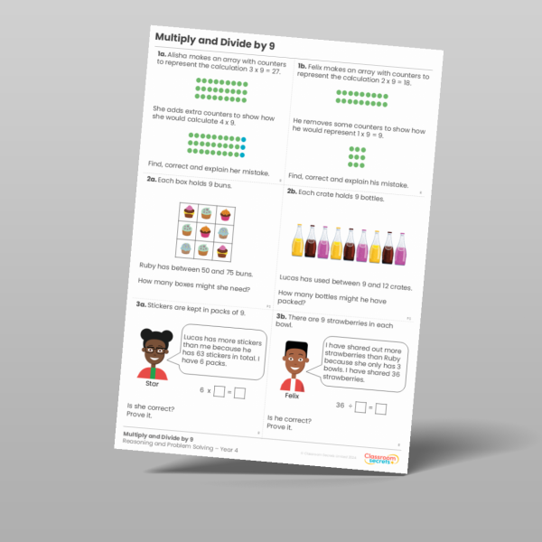 Year 4 Multiply And Divide By 9 Reasoning And Problem Solving 2 ...
