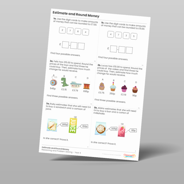 Year 4 Estimate And Round Money Reasoning And Problem Solving Resource ...