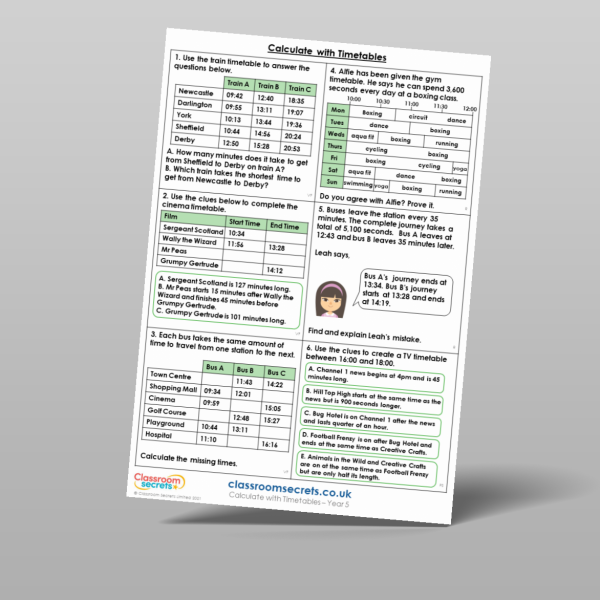 Year 5 Calculate With Timetables Mixed Activity Resource | Classroom Secrets