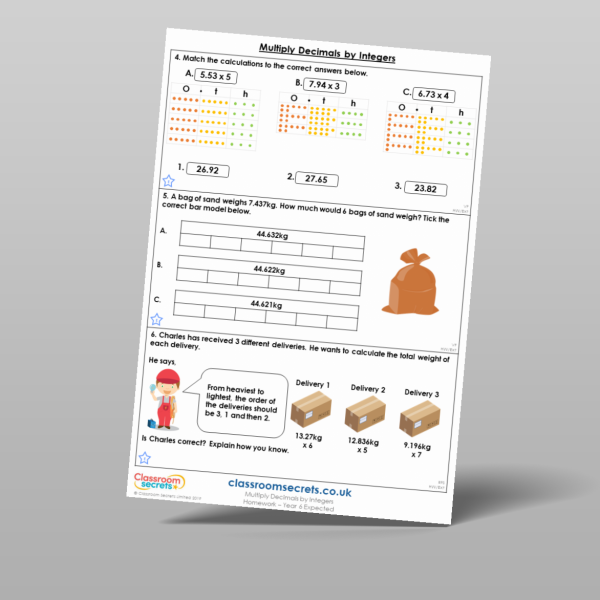 Year 6 Multiply Decimals By Integers Hwk Resource | Classroom Secrets