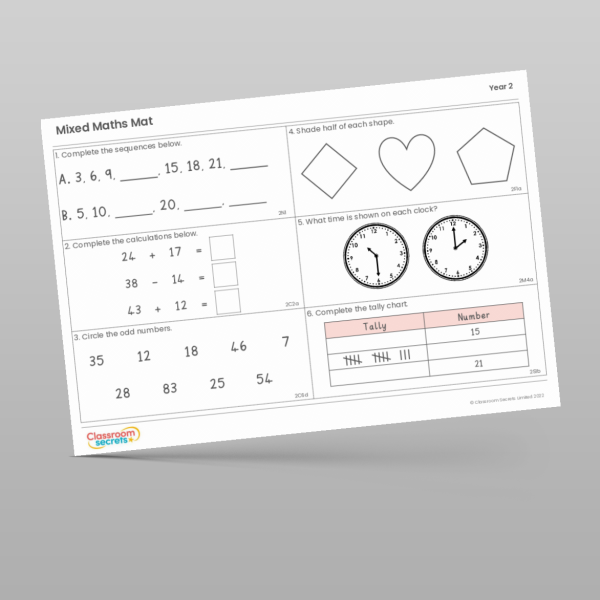 Year 2 Mixed Maths Mat Resource | Classroom Secrets
