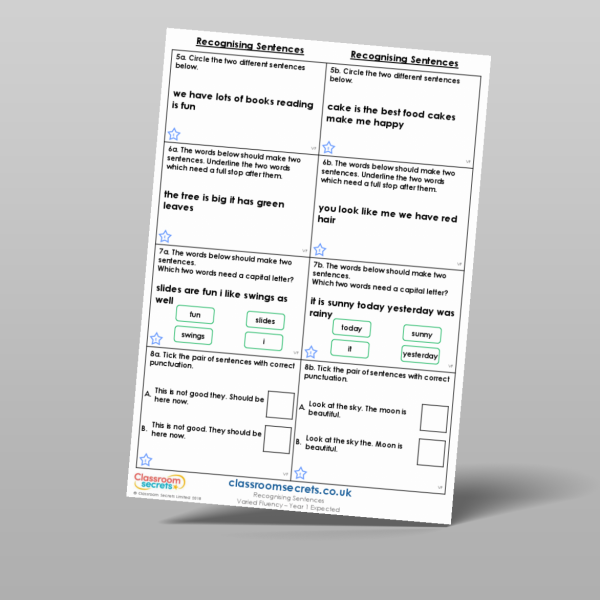 Year 1 Recognising Sentences Varied Fluency Resource Classroom Secrets