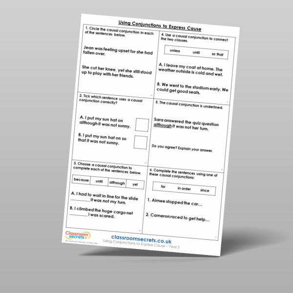 Year 3 Using Conjunctions To Express Cause Mixed Activity Resource ...