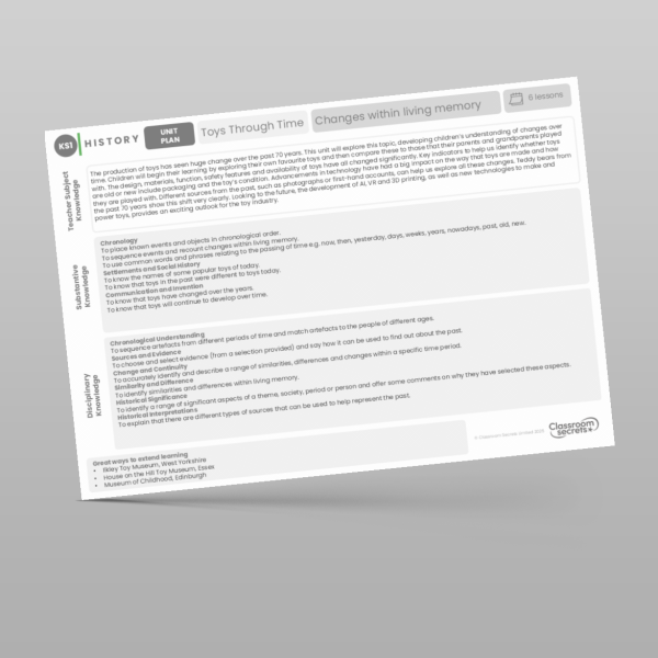 KS1 Toys Through Time Unit Plan Resource | Classroom Secrets