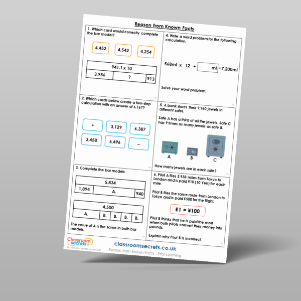 Year 6 Reason From Known Facts Prior Learning Resource | Classroom Secrets