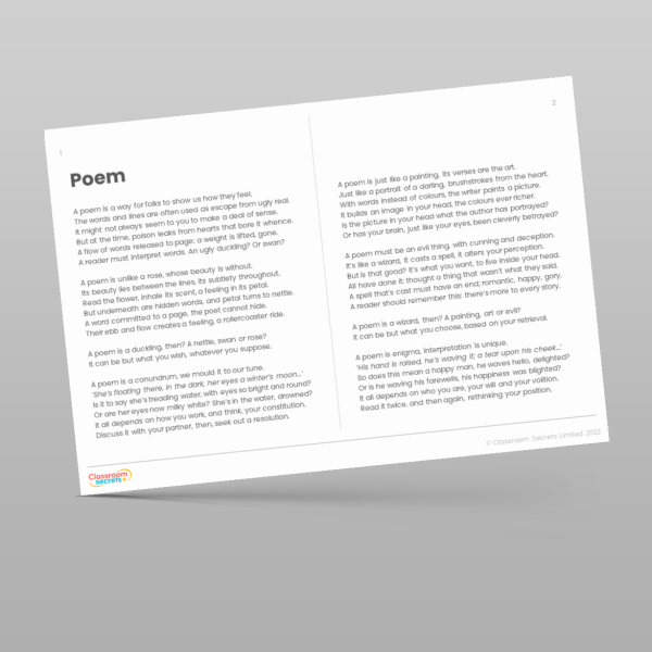 Year 6 Reading Skills Poem Resource | Classroom Secrets