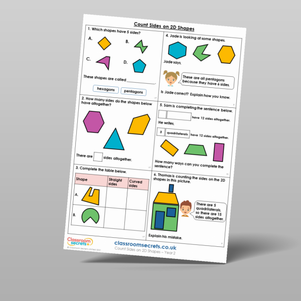 Year 2 Count Sides On 2d Shapes Mixed Activity Resource | Classroom Secrets
