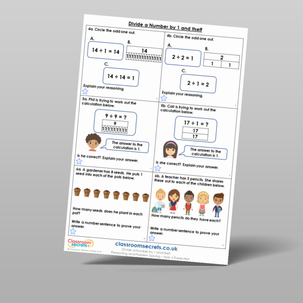 Year 4 Divide A Number By 1 And Itself Reasoning And Problem Solving Resource | Classroom Secrets