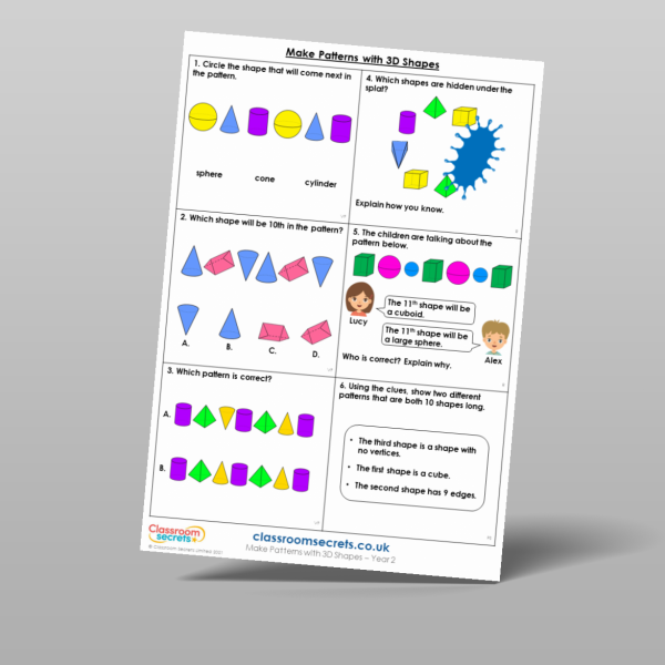 Year 2 Make Patterns With 3d Shapes Mixed Activity Resource | Classroom ...