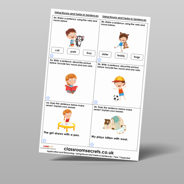 Year 1 Using Nouns And Verbs In Sentences Application And Reasoning ...