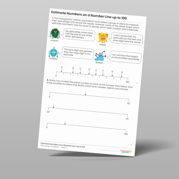 Year 3 Estimate Numbers On A Number Line Up To 100 Discussion Problem Resource Classroom Secrets