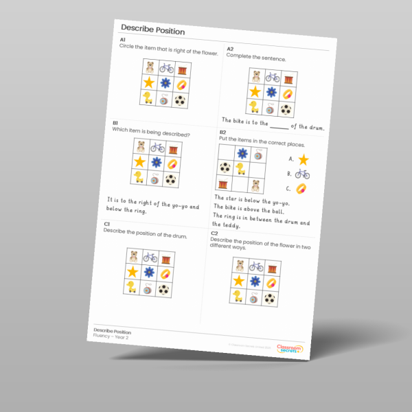 Year 2 Describe Position Fluency Matrix Resource | Classroom Secrets
