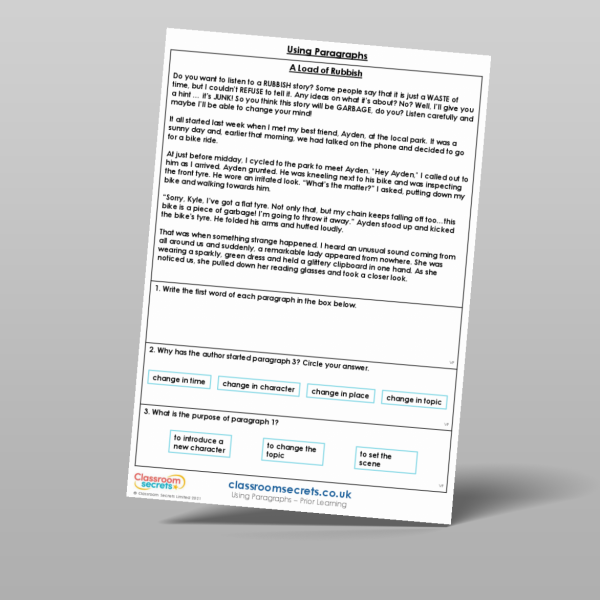 Year 4 Using Paragraphs Prior Learning Resource | Classroom Secrets