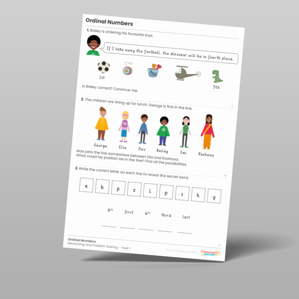 Year 1 Ordinal Numbers Reasoning And Problem Solving 2 Resource ...