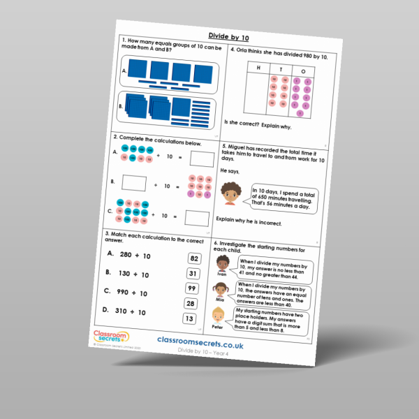 Year 4 Divide By 10 Mixed Activity Resource | Classroom Secrets