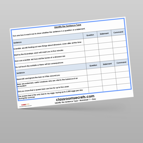 KS2 Identify The Sentence Type Test Practice Resource | Classroom Secrets