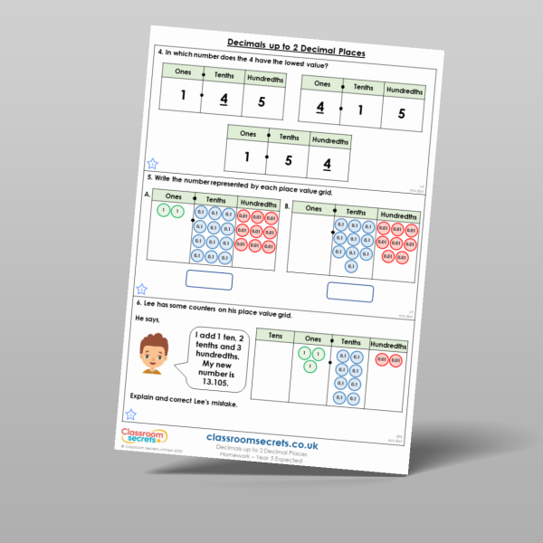 Year 5 Decimals Up To 2 Decimal Places Homework Resource | Classroom ...