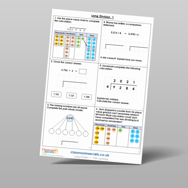 Year 6 Long Division 1 Prior Learning Resource | Classroom Secrets