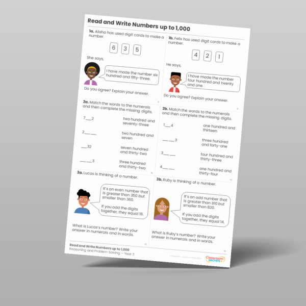 Year 3 Read And Write Numbers Up To 1 000 Reasoning And Problem Solving Resource Classroom Secrets