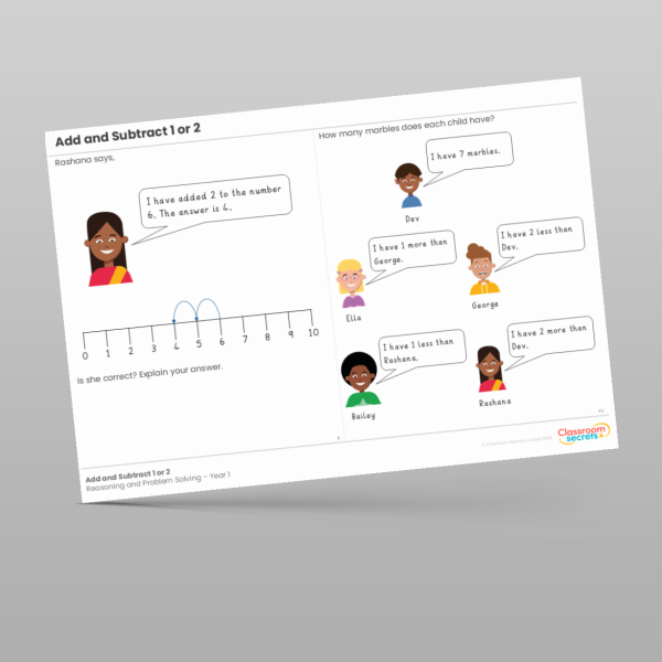 Year 1 Add And Subtract 1 Or 2 Reasoning And Problem Solving Resource Classroom Secrets
