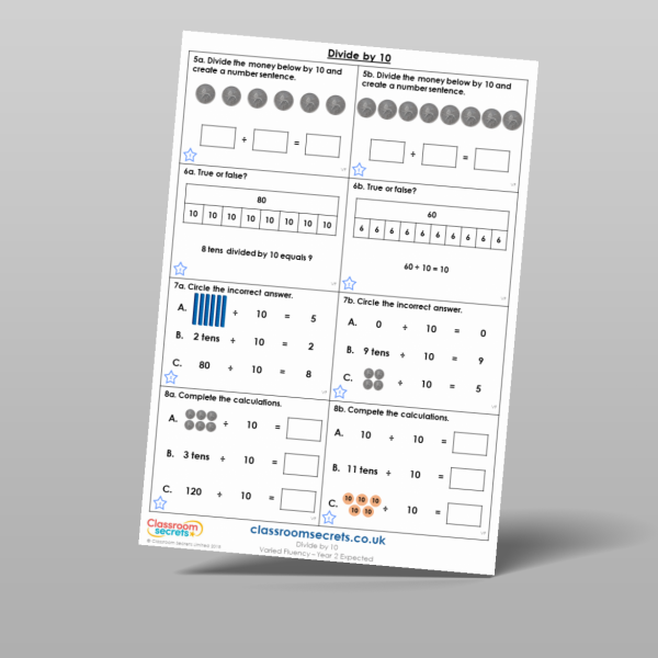 Year 2 Divide By 10 Varied Fluency Resource | Classroom Secrets