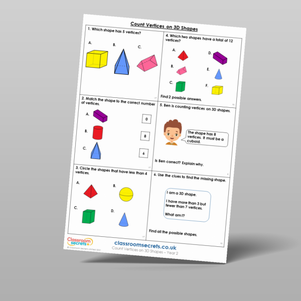 Year 2 Count Vertices On 3d Shapes Mixed Activity Resource | Classroom Secrets