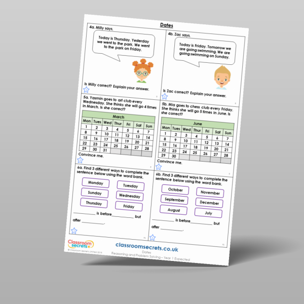 Year 1 Dates Reasoning And Problem Solving Resource | Classroom Secrets