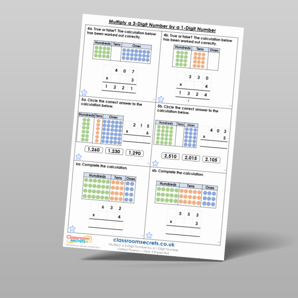 Year 4 Multiply A 3 Digit Number By A 1 Digit Number Varied Fluency ...
